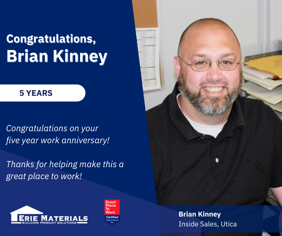 5 Years for Kinney | Erie Materials